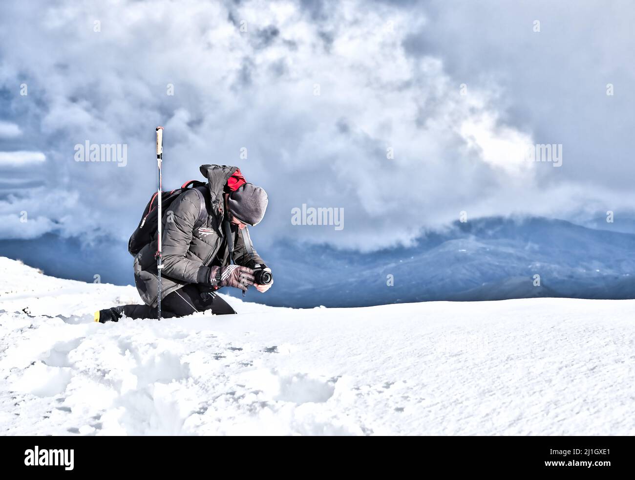 epic snow landscape with a man Stock Photo - Alamy