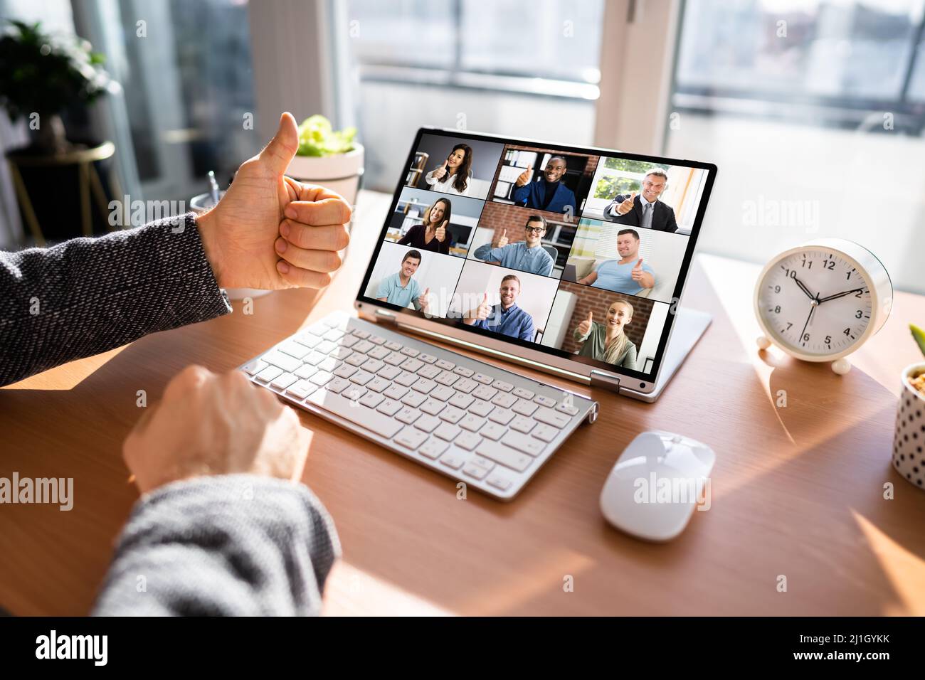 Virtual Video Conference Meeting Chat On Hybrid Laptop Stock Photo - Alamy