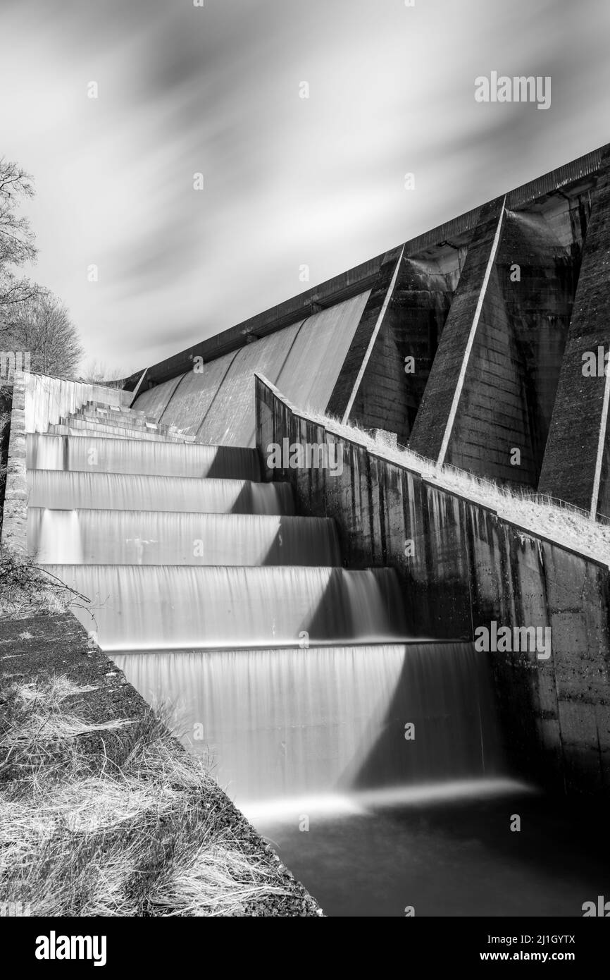 Long exposure of the waterfalls flowing over Wimbleball dam in Somerset ...