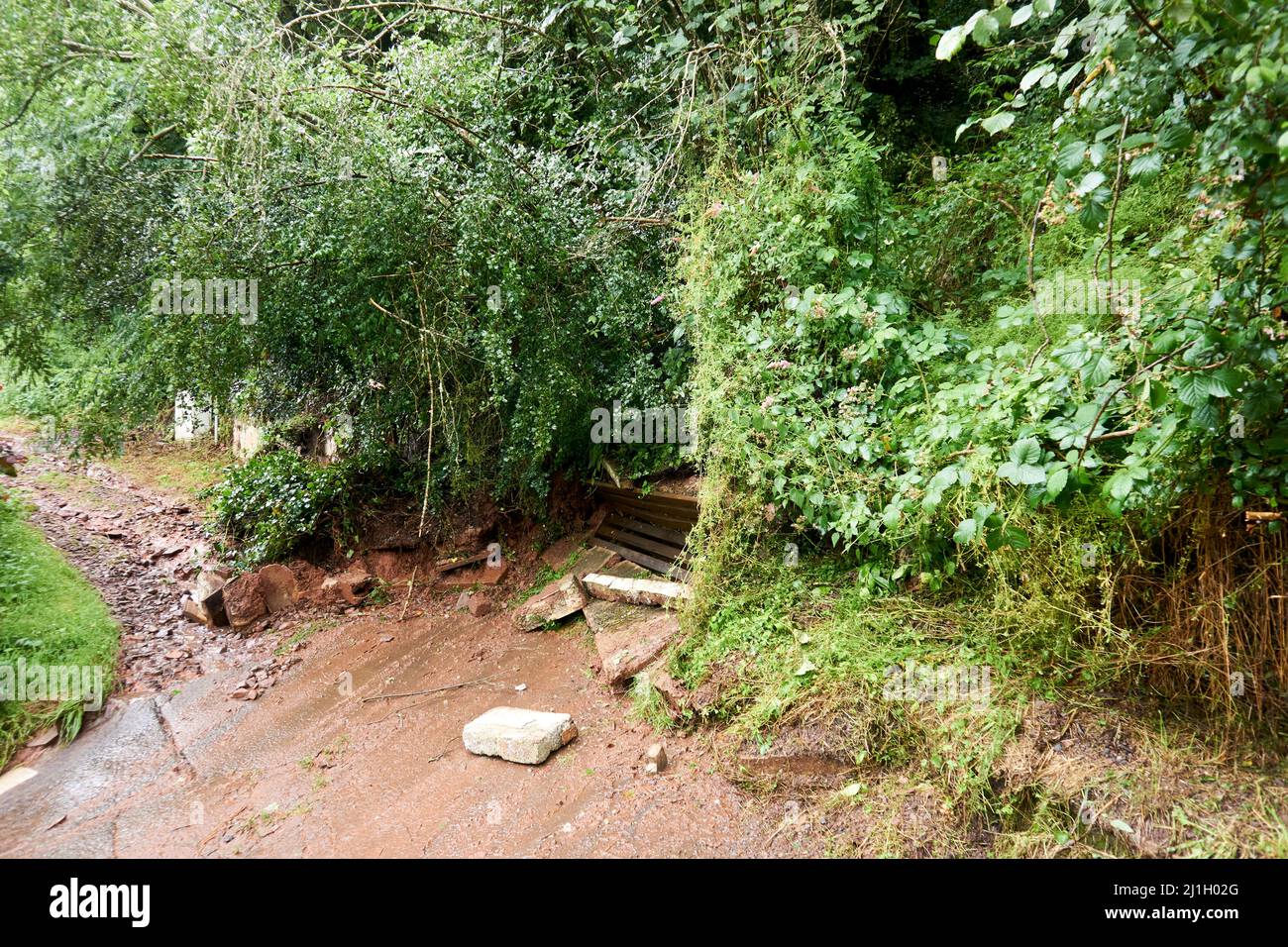 summer flood of the Kyll in Muerlenbach in the Eifel in July 2021 Stock ...