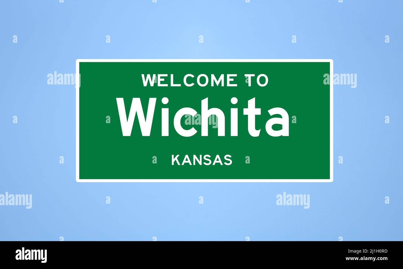 Wichita, Kansas city limit sign. Town sign from the USA Stock Photo - Alamy