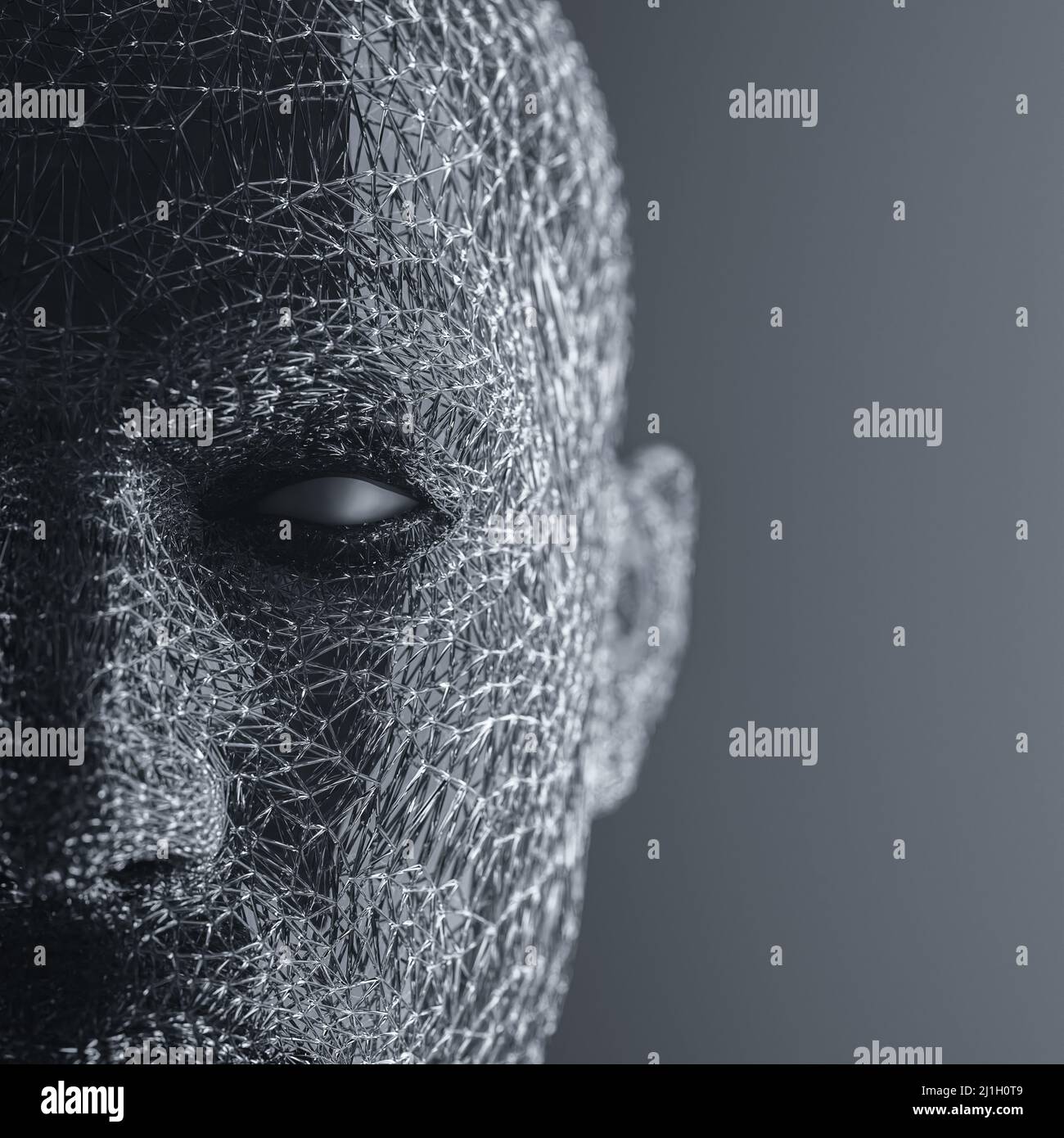 Realistic human face with glass shards pattern. 3D render. Virtual ...