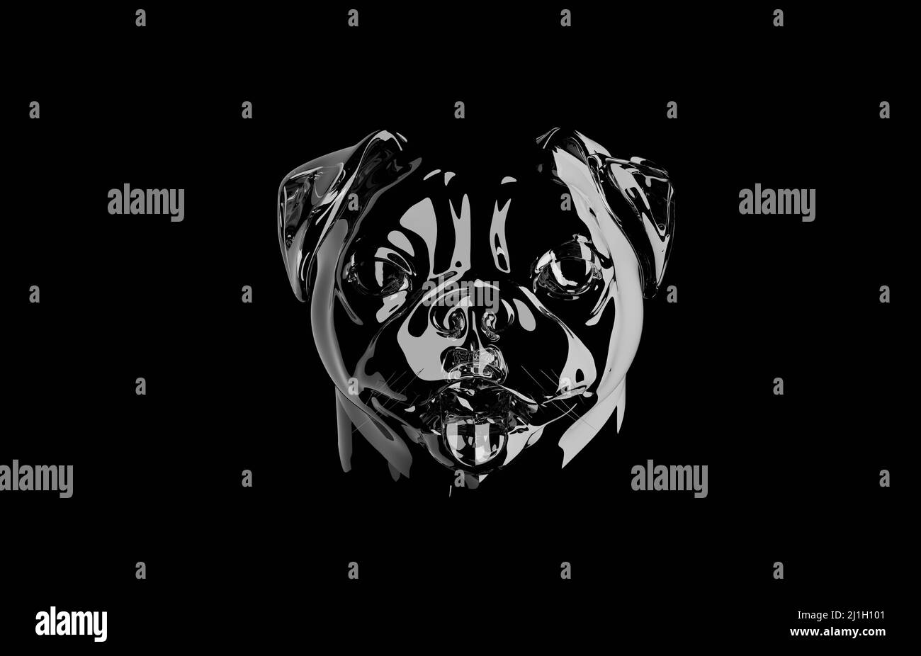 Abstract pug dog with glass effect. Funny happy smiling pug face. 3D ...