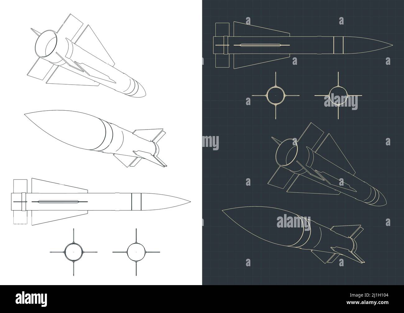 Stylized vector illustration of blueprints of air-to-air missile Stock ...