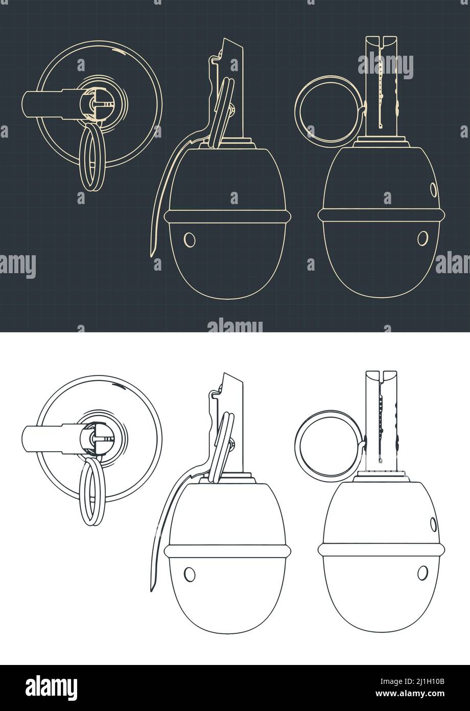 Stylized vector illustration of blueprints of hand grenade Stock Vector ...