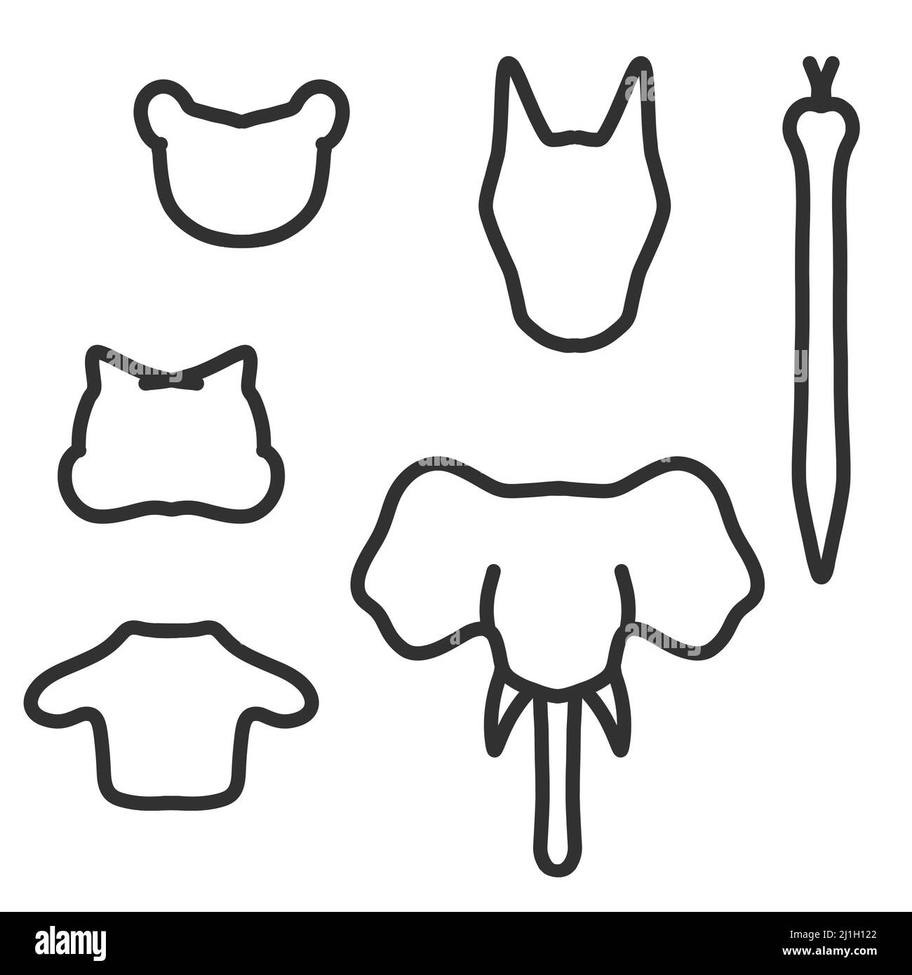 Set of animal head shapes for logos and patterns from black lines Stock ...