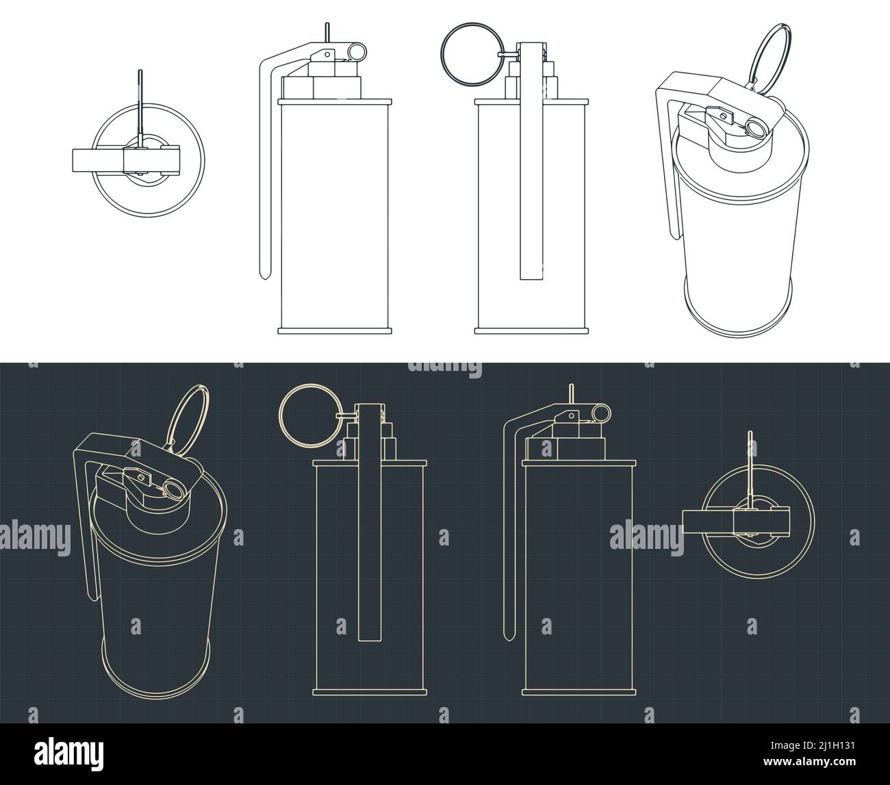 Stylized vector illustration of blueprints of hand grenade Stock Vector ...