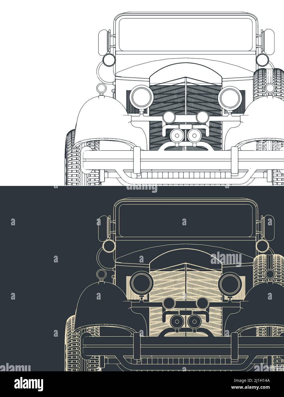 Stylized vector illustration of retro car close-up Stock Vector Image ...