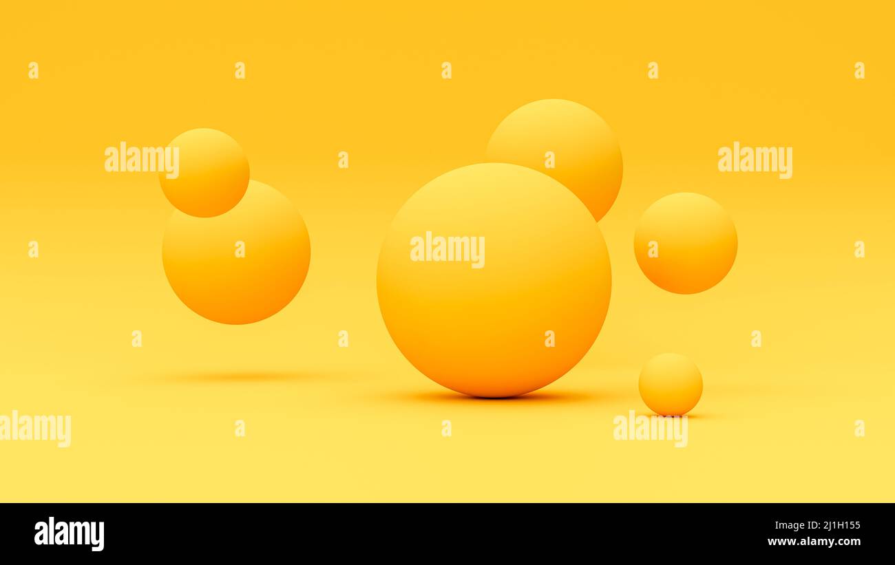 Group of yellow sphere isolated on yellow background. Circle pattern ...