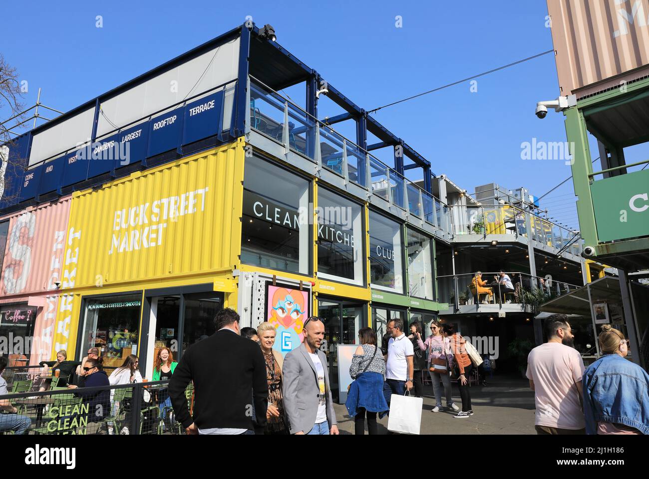 Spring sunshine on trendy Buck Street Market which is made of colourful ...