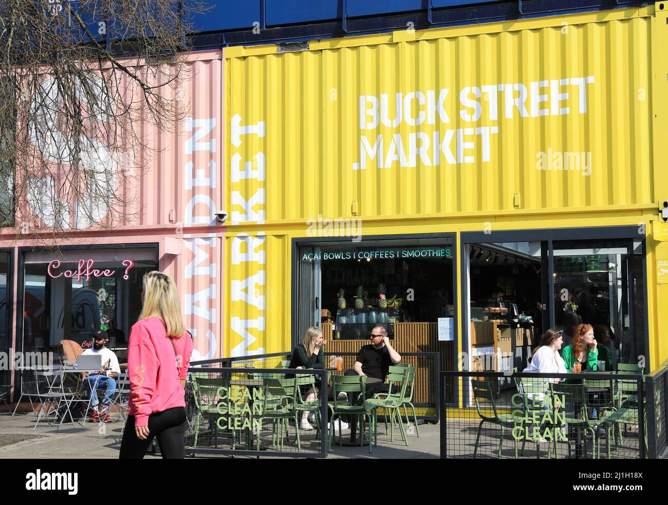 Spring sunshine on trendy Buck Street Market which is made of colourful ...