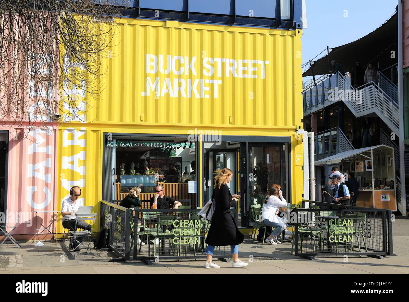 Spring sunshine on trendy Buck Street Market which is made of colourful ...