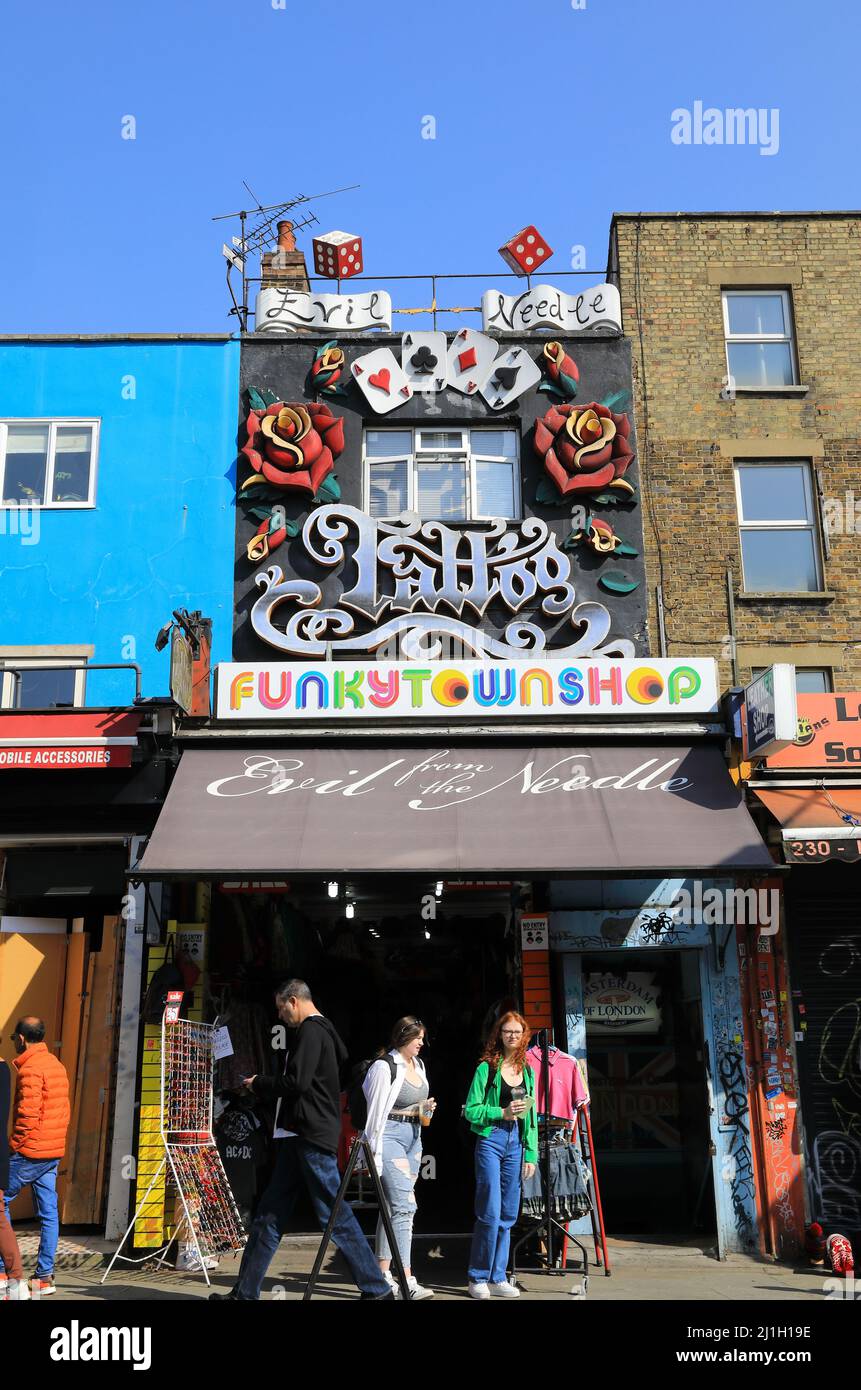 Colourful shops on world famous Camden Market, in north London, UK ...