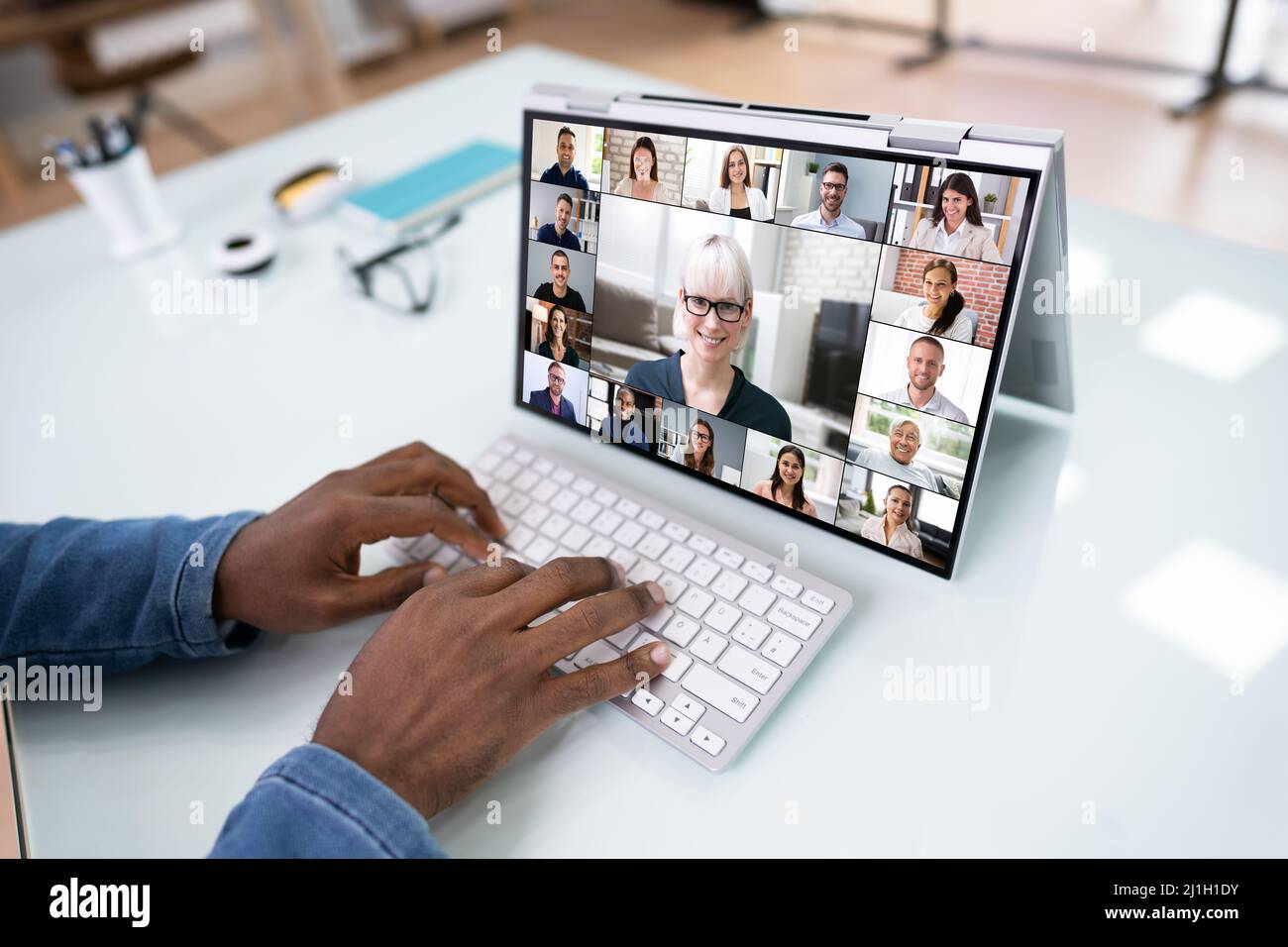 Online Video Conference Business Meeting Call On Laptop Stock Photo - Alamy