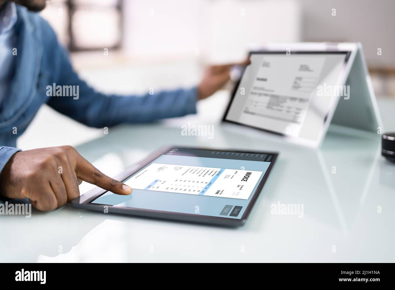 Young Businessman Using Laptop With Computer Screen Showing Invoice ...