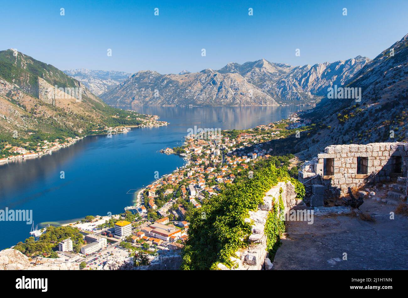 Fantastic view harbour and boats in sunny day at Kotor bay (Boka ...