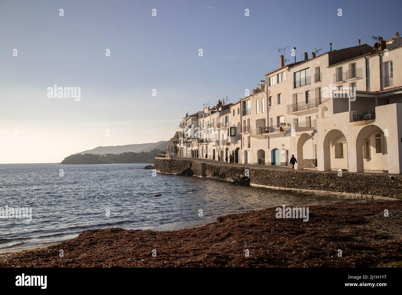 Beautiful Cadaques town with white houses from the beach in Costa Brava ...