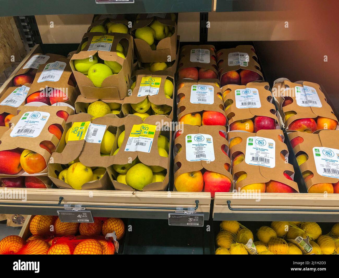 Paris, France, Organic Fruit in Evironmentally Friendly packaging on ...