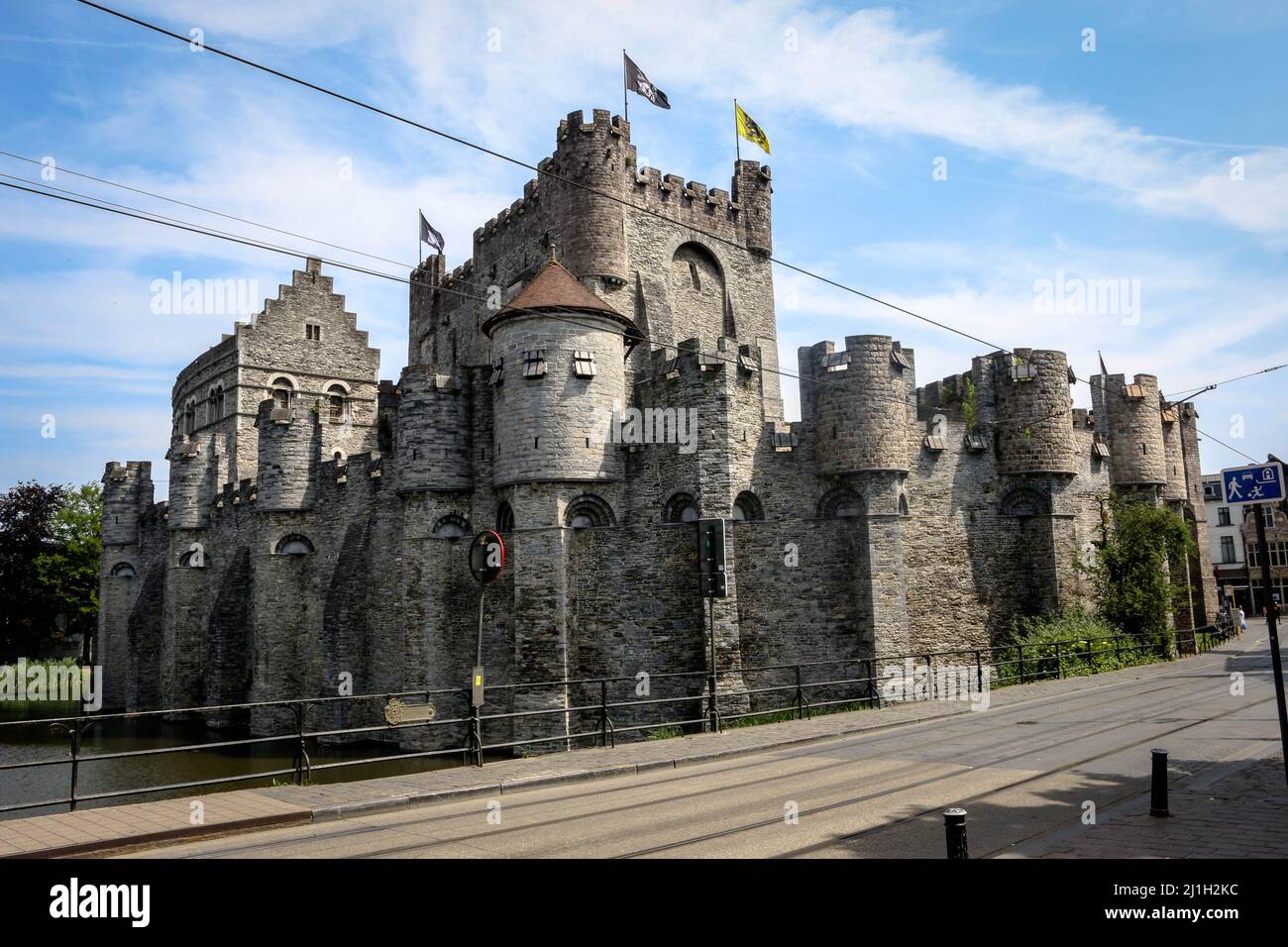Gravensteen, a medieval castle at the city of Ghent, Belgium Stock ...