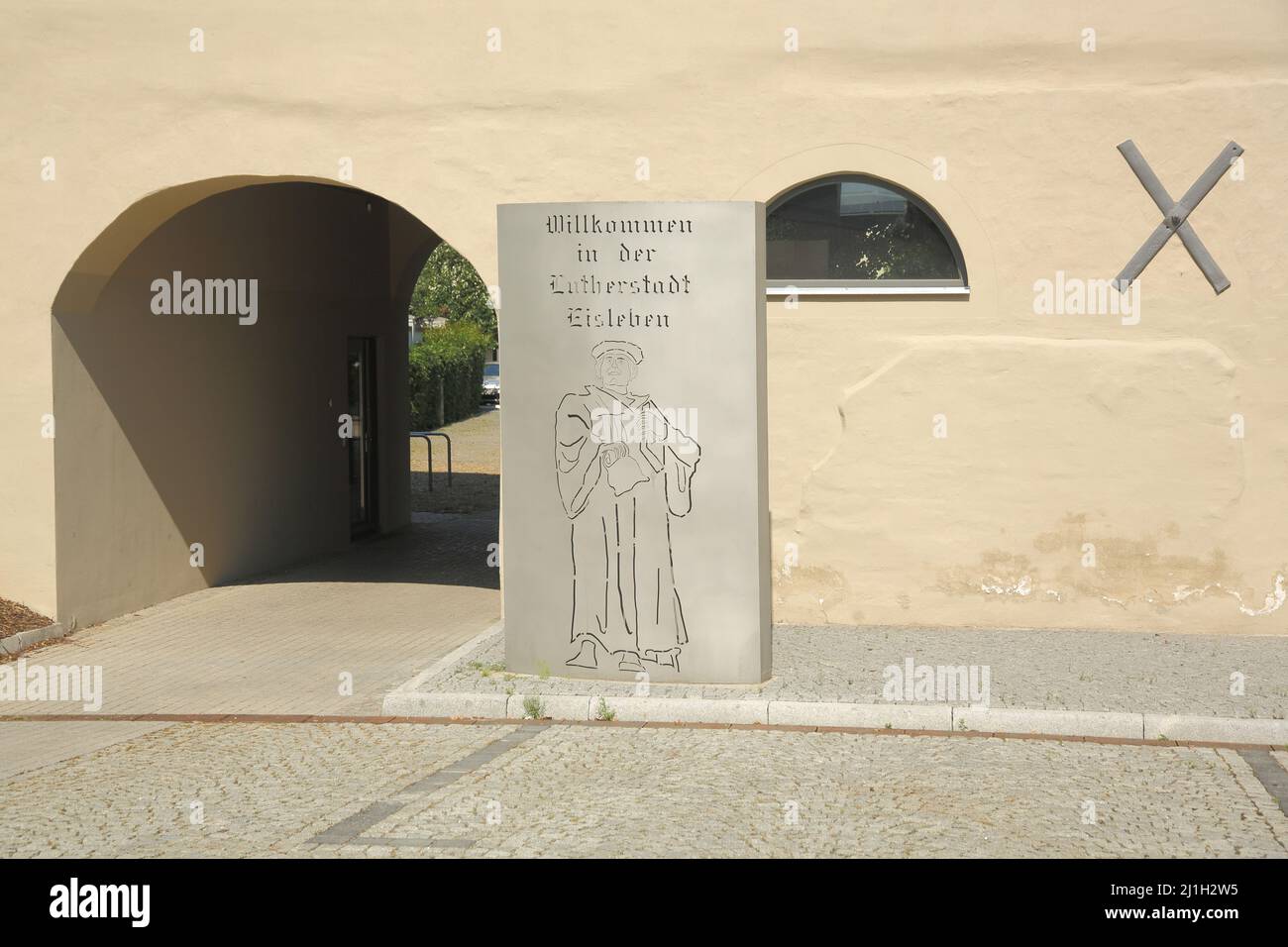 Tourist Info with Monument to Martin Luther in Lutherstadt Eisleben ...
