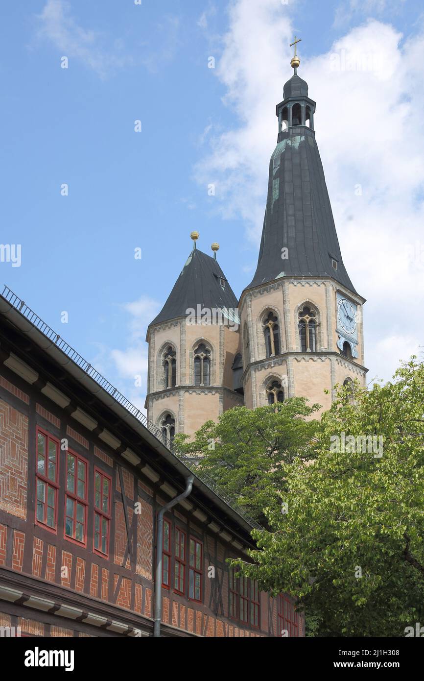 Rectory and towers of St. Blasii Church in Nordhausen, Thuringia ...