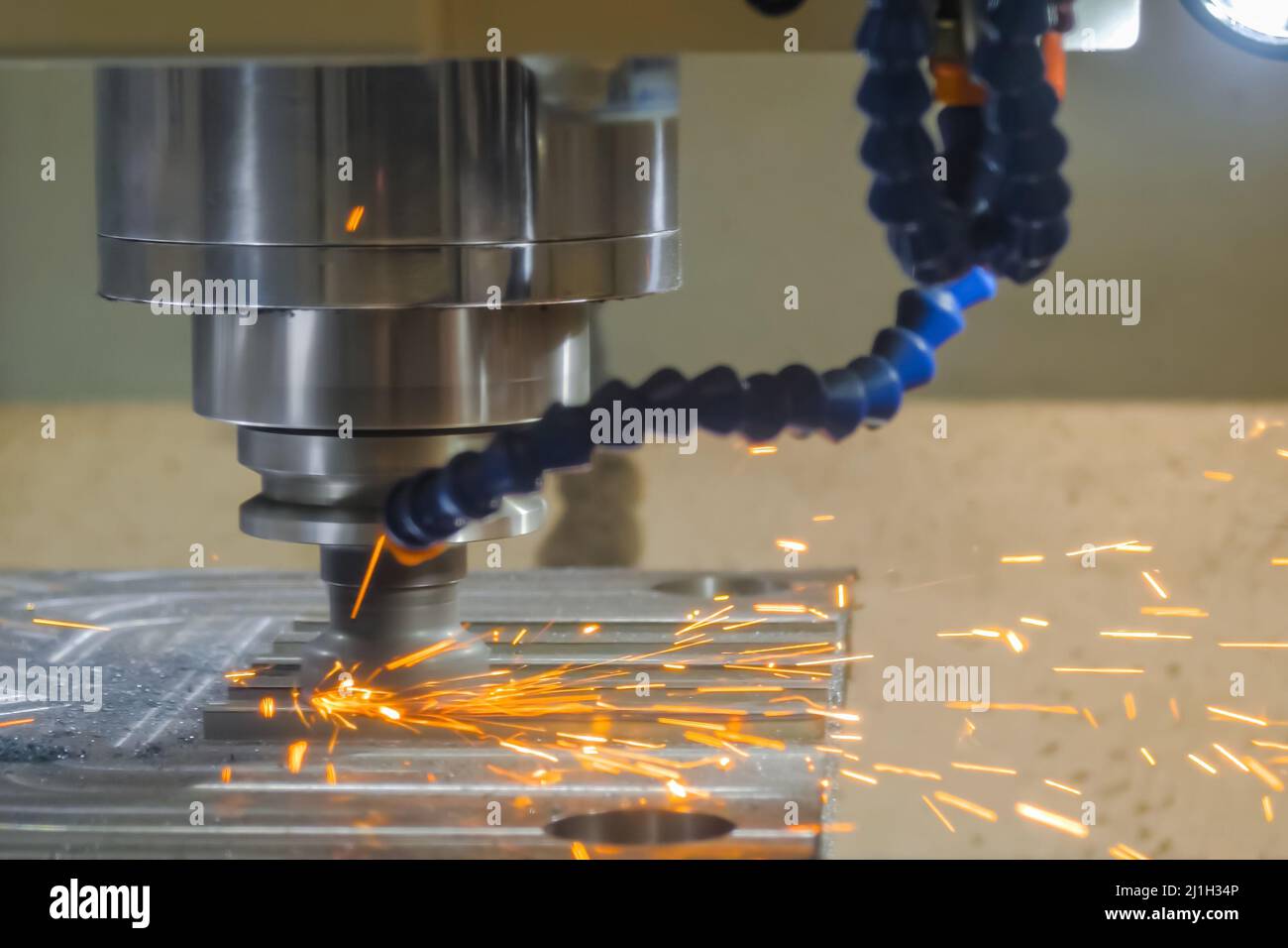 Automatic cnc turning milling machine cutting metal workpiece with ...