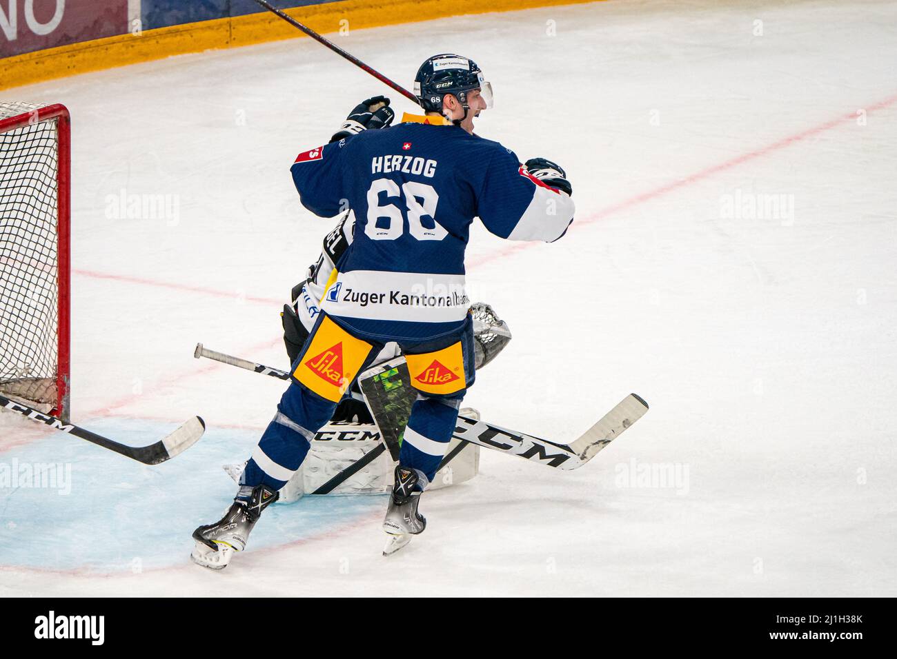 Switzerland. 25th Mar, 2022. 25.03.2022, Zug, Bosshard Arena, Playoffs: EV Zug - HC Lugano, #68 ...
