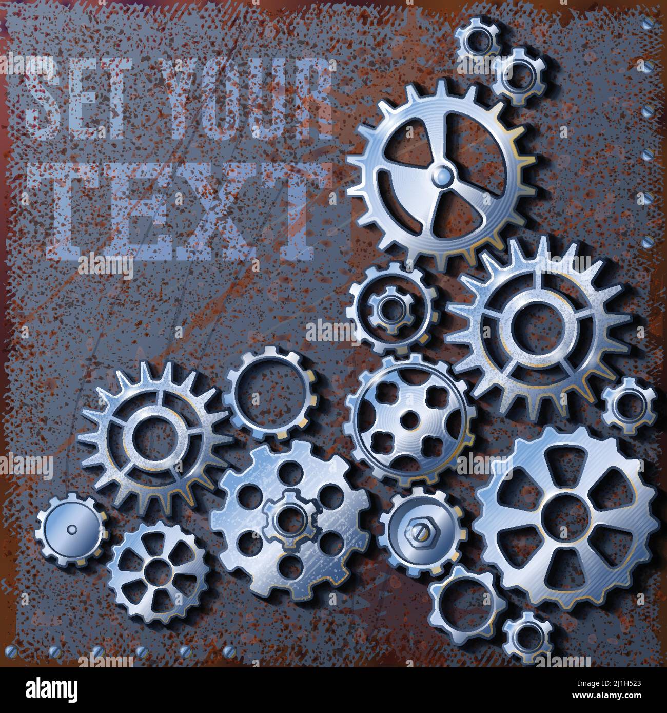 Customizable metal background with editable title text and metal gears ...
