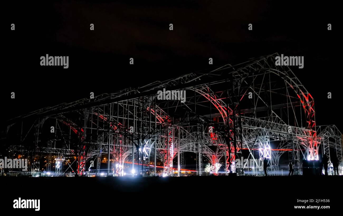 Colorful video mapping show projected on wall of historical building on ...
