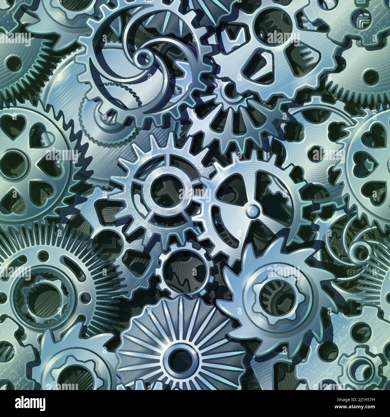 Cold blue pattern with silver circle gears of different shape and size ...