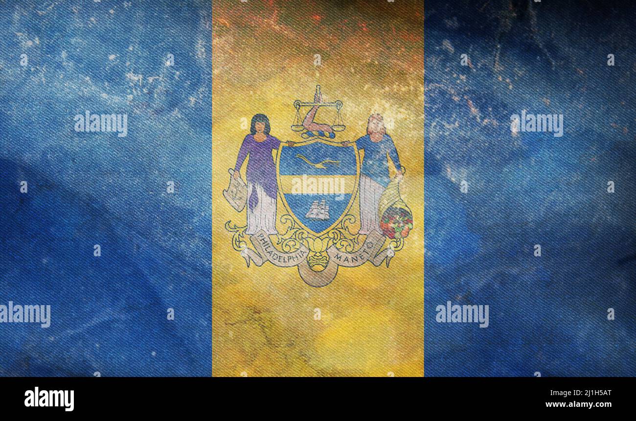 Top view of retro flag of Philadelphia, Pennsylvania, untied states of ...