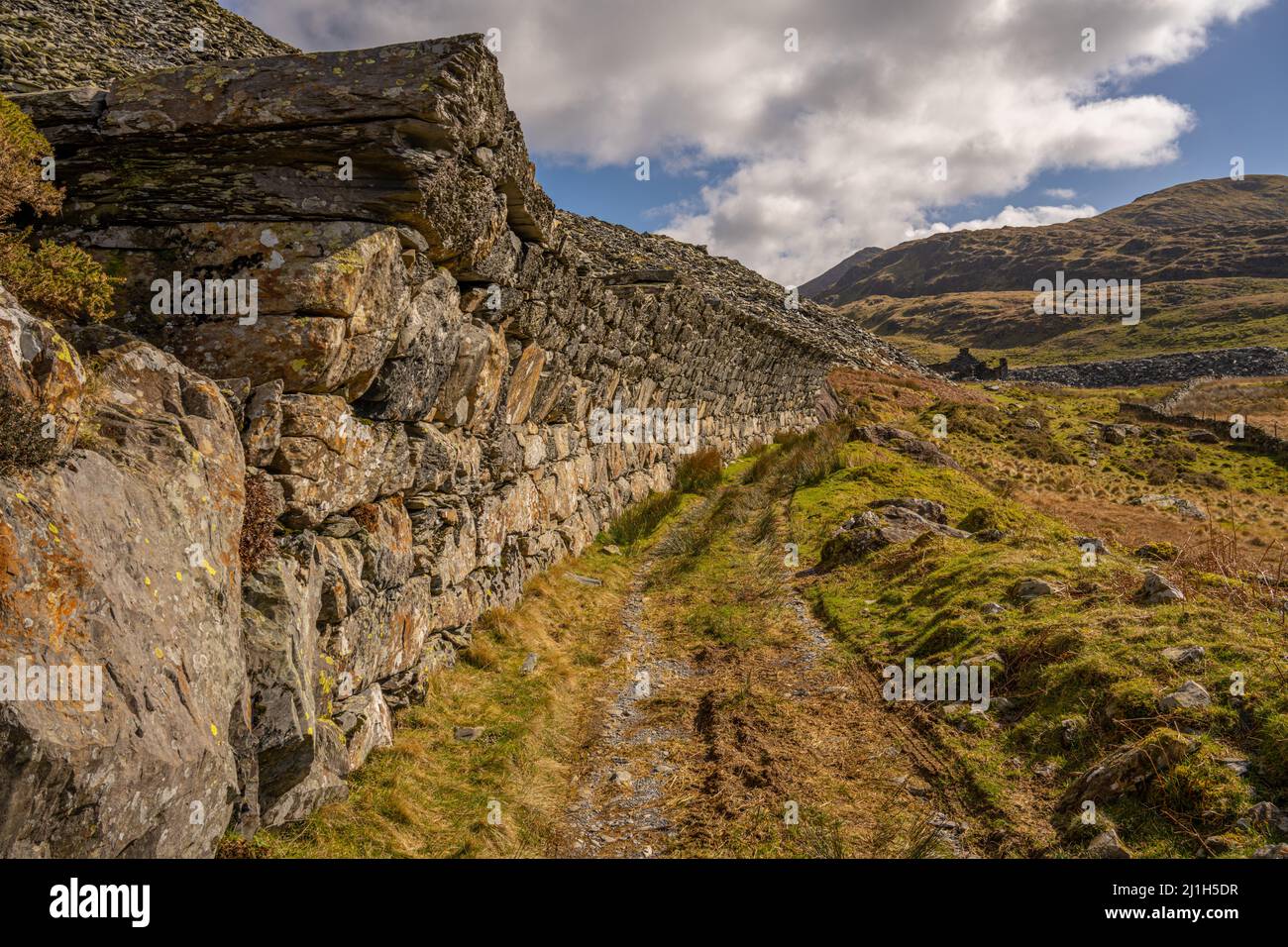 Retaining wall at Gorseddau railway & quarry Cwm Ystradllyn Snowdonia ...