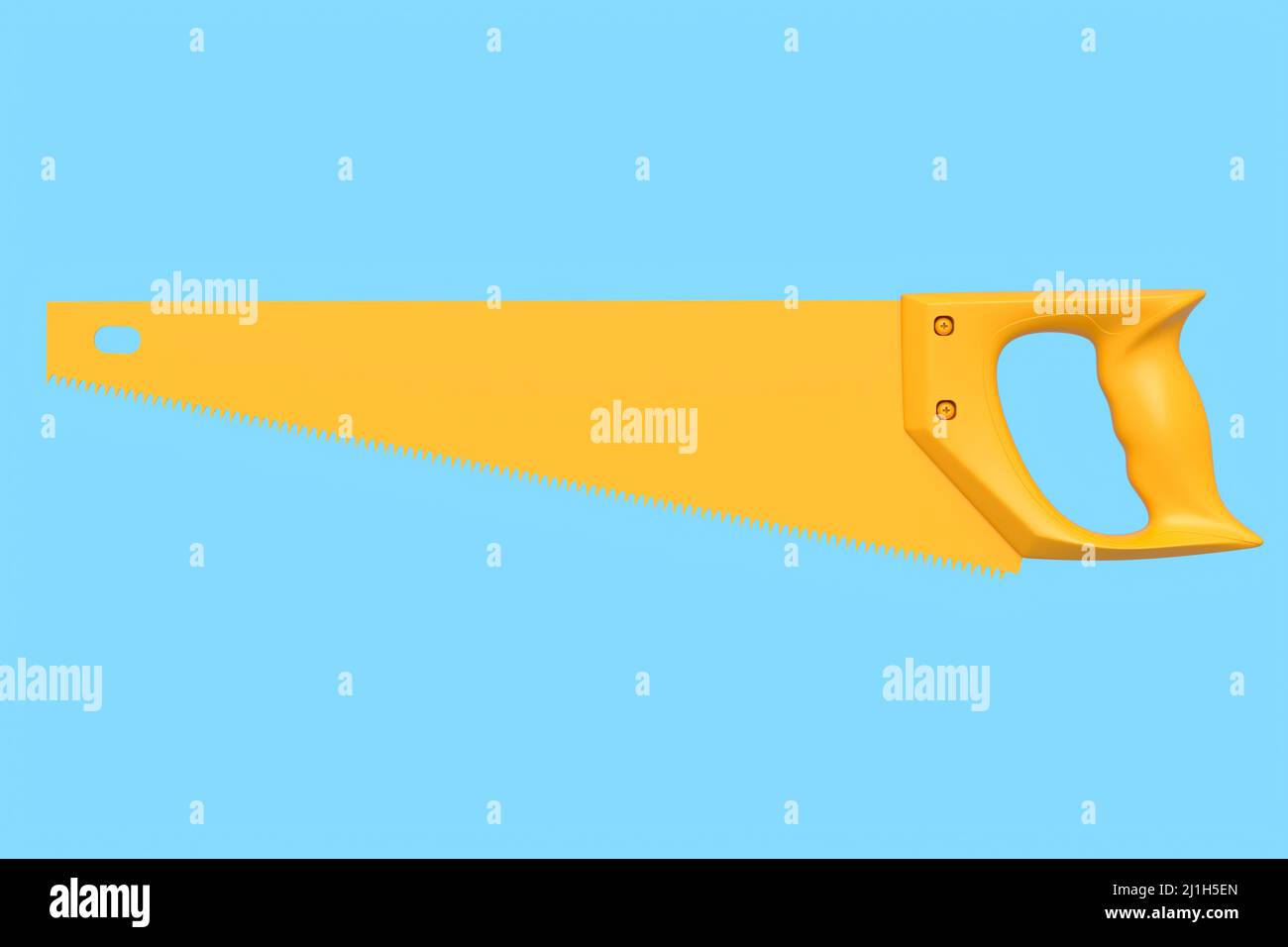 Hand saw with hardened teeth isolated on blue monochrome background. 3d ...