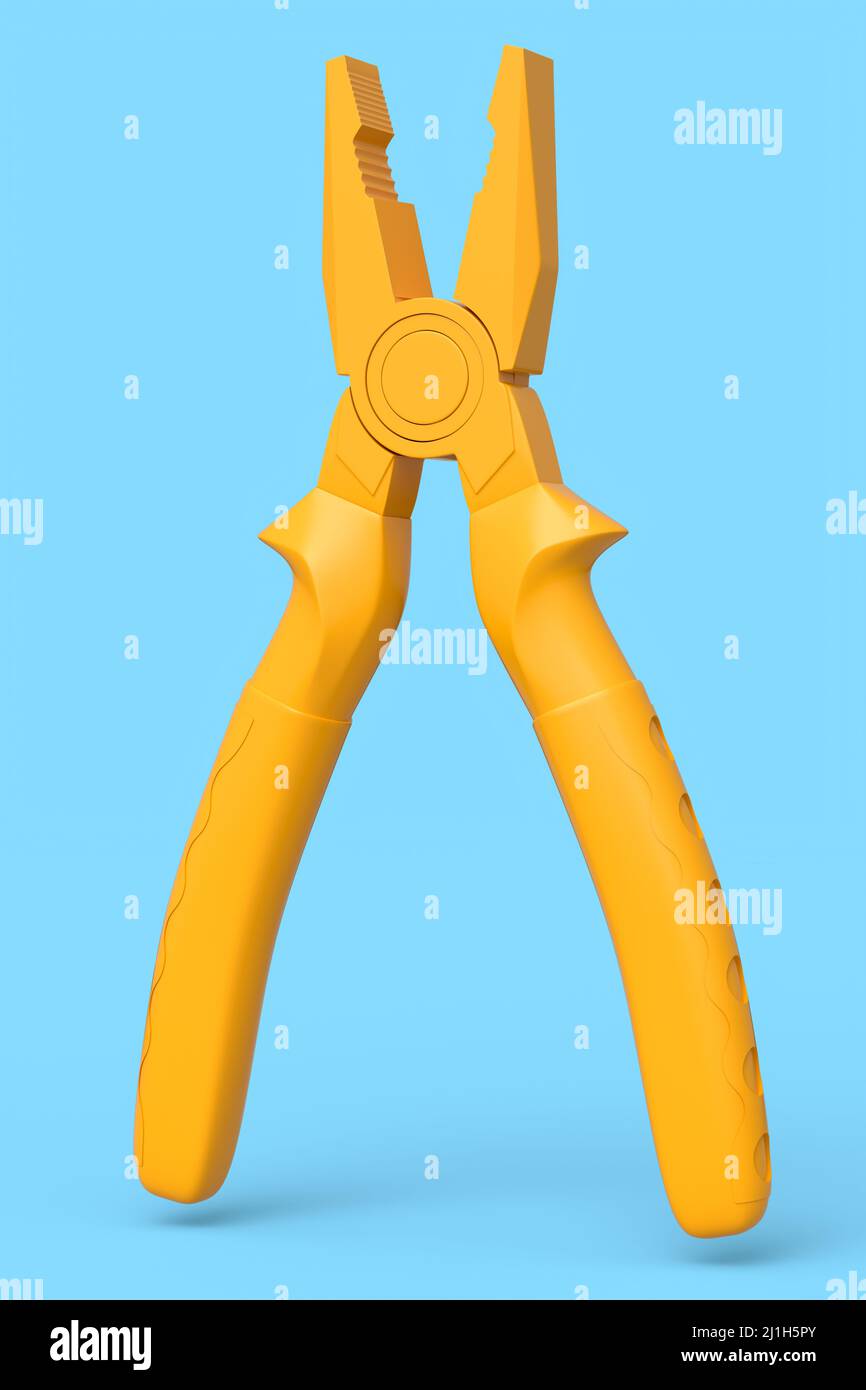Hand tool pliers isolated on blue monochrome background. 3d render and ...