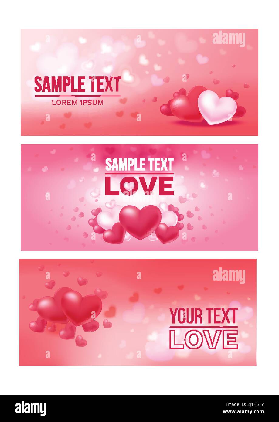Bright love festive horizontal banners with beautiful colorful elegant ...
