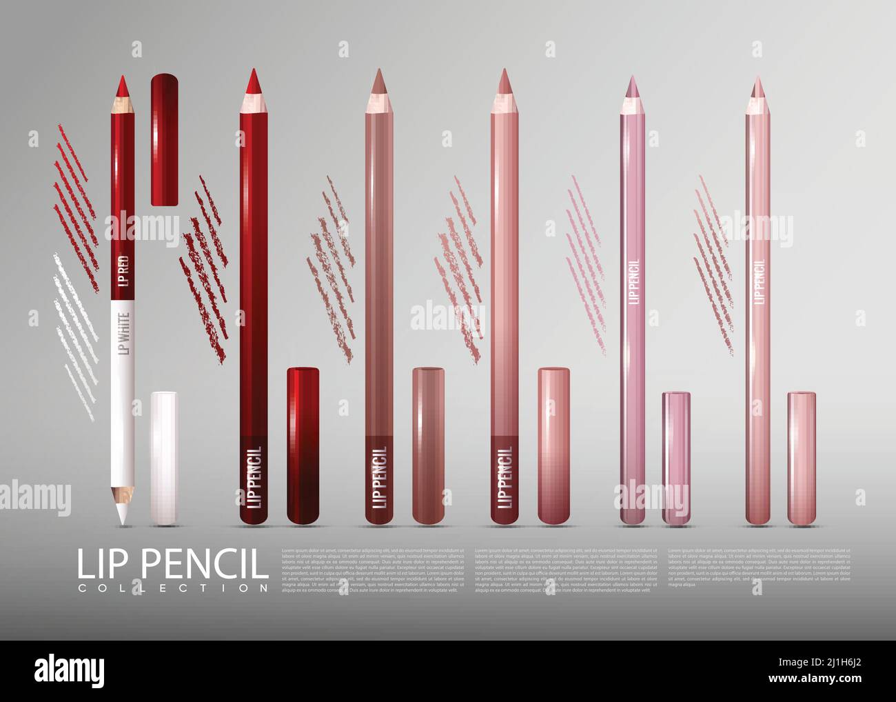 Makeup cosmetic products ads template with lip pencils of different ...
