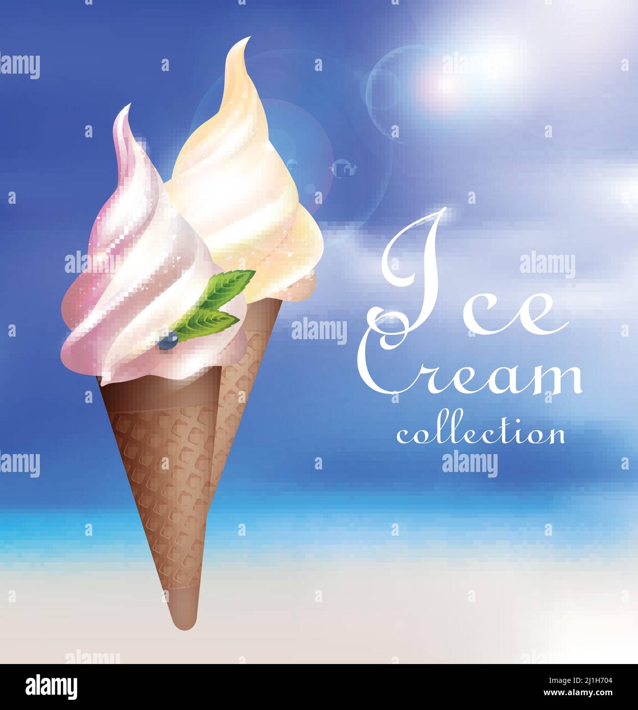 Realistic sundae ice cream concept with vanilla and caramel flavors in ...