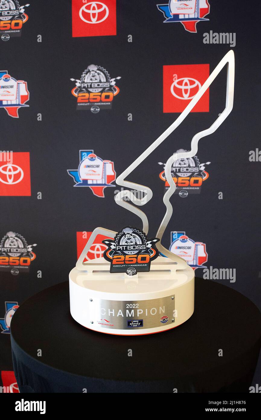 March 25, 2022: Pit Boss 250 Xfinity Series Trophy displayed before the ...