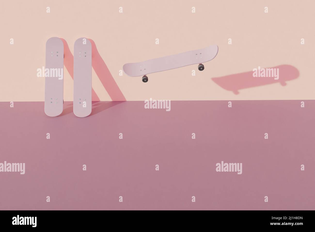 three skateboard on pastel color background. 3D rendering lifestyle ...