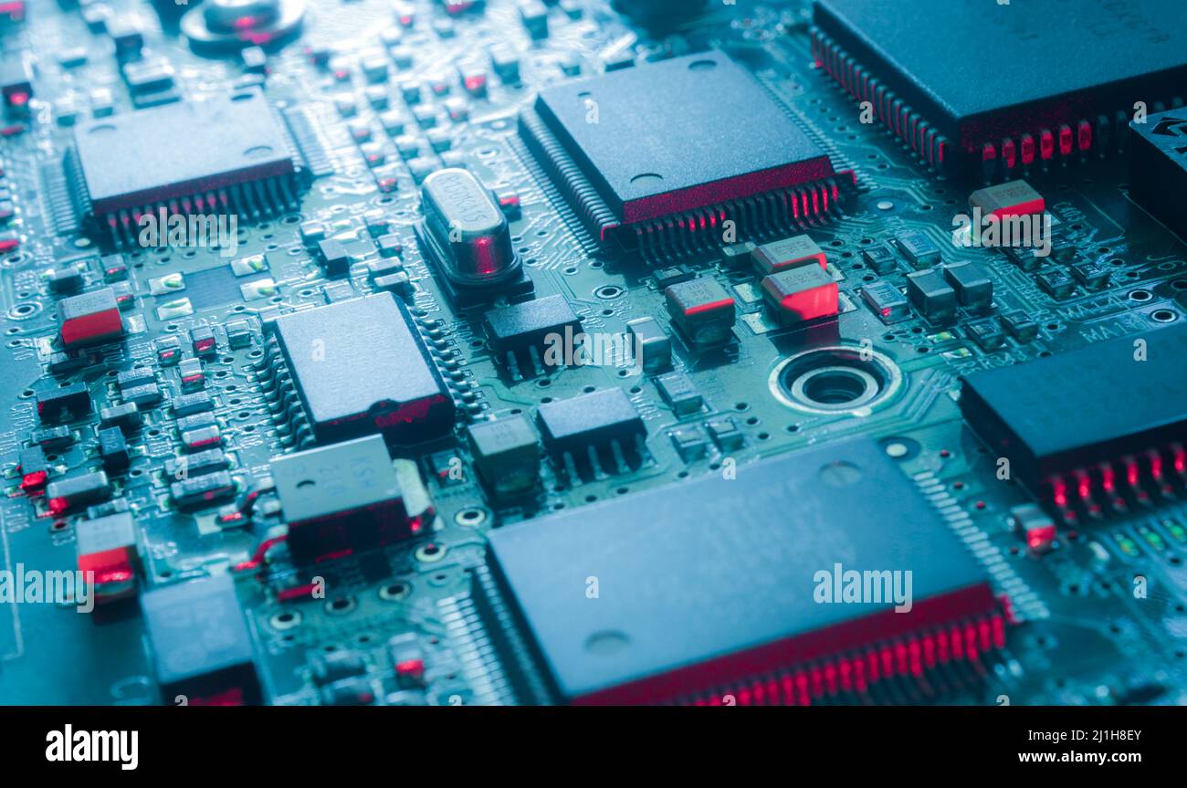 Computer Microchips And Processors On Electronic Circuit Board Computer Hardware Technology