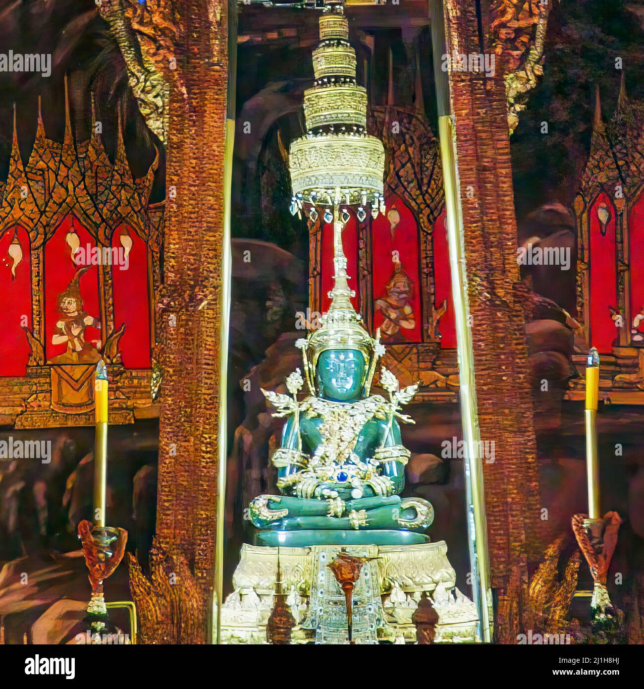 The Emerald Buddha is a statue of the meditating Gautama Buddha seated ...