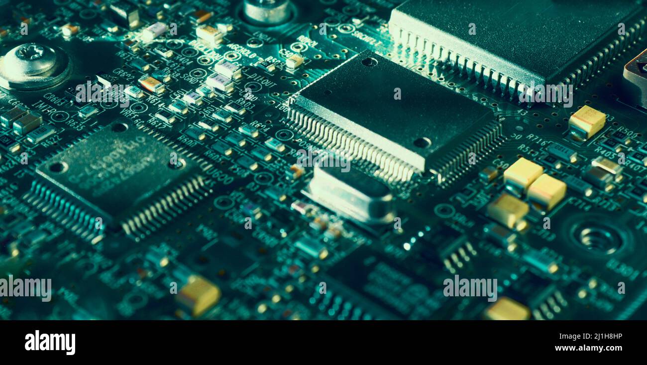 Computer Microchips And Processors On Electronic Circuit Board Computer Hardware Technology