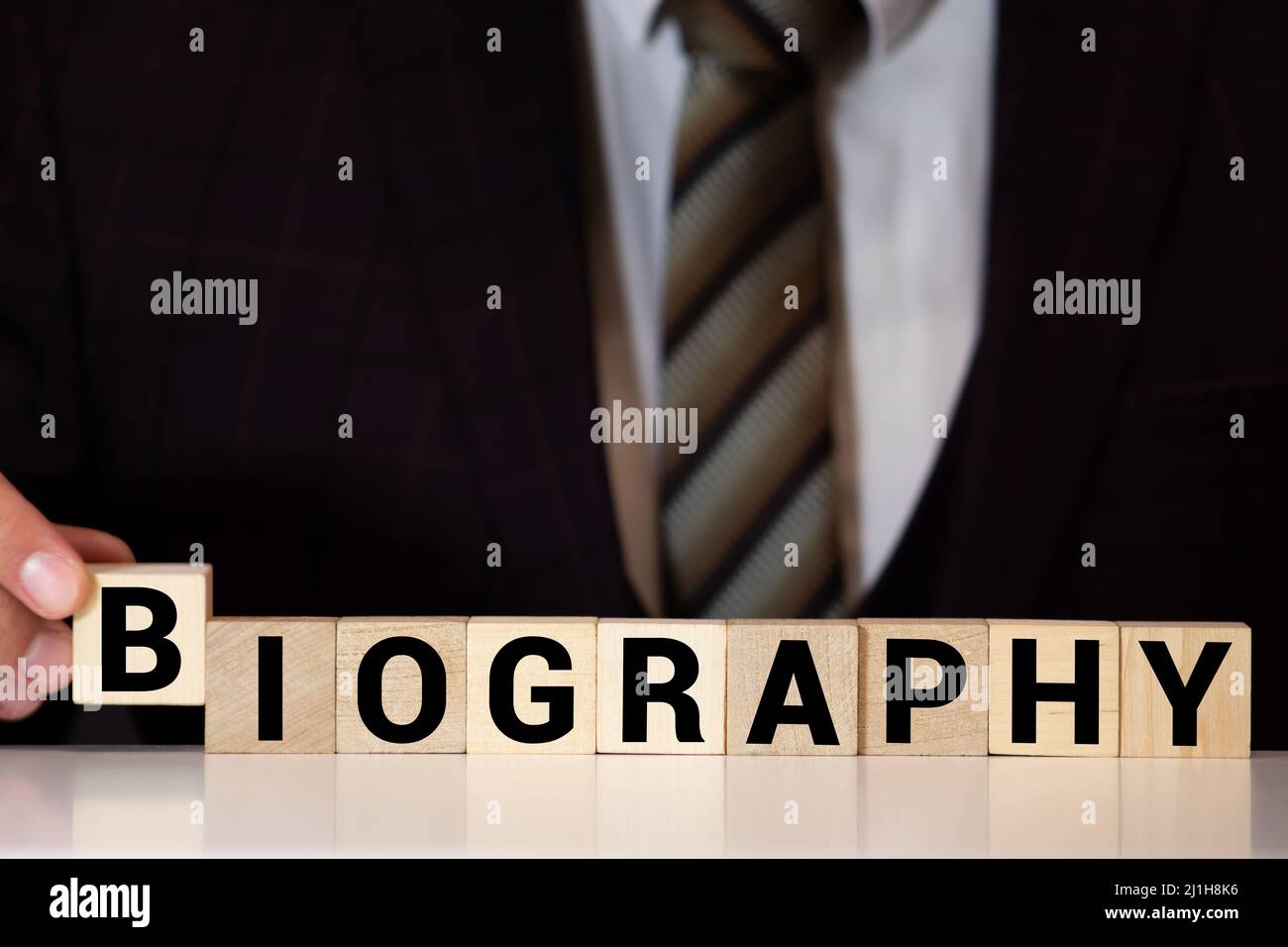Biography word written on wood block, concept Stock Photo - Alamy