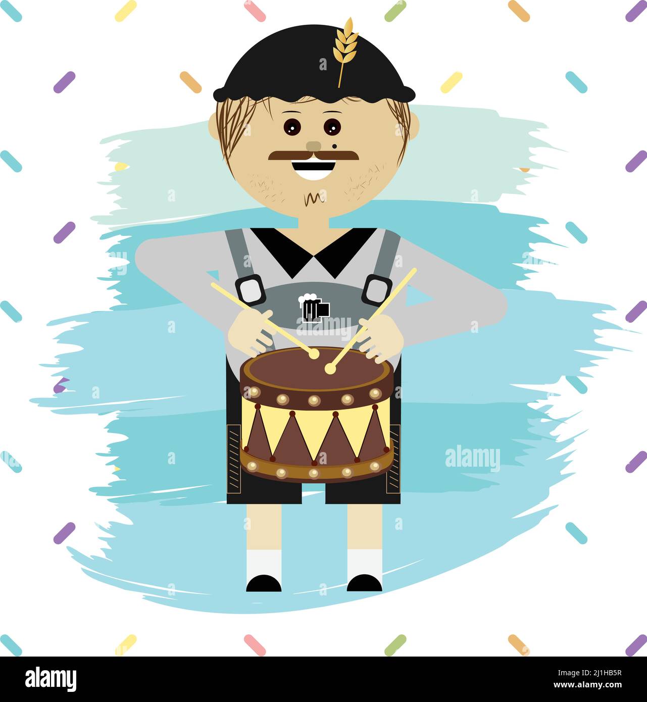 Isolated male cartoon with traditional german clothes and a drum Vector ...