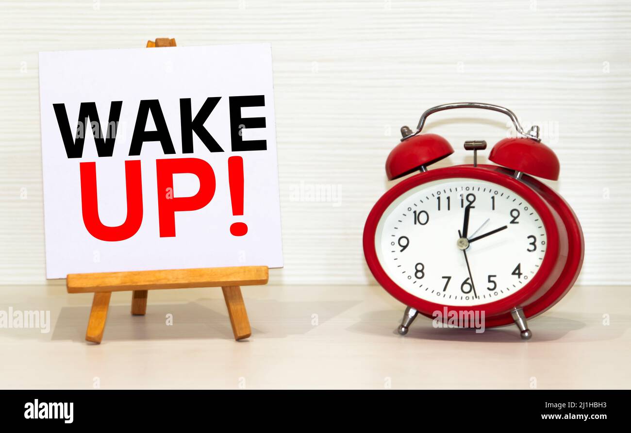 wake up word on blackbord and alarm bell show 5 oclock with isolated ...