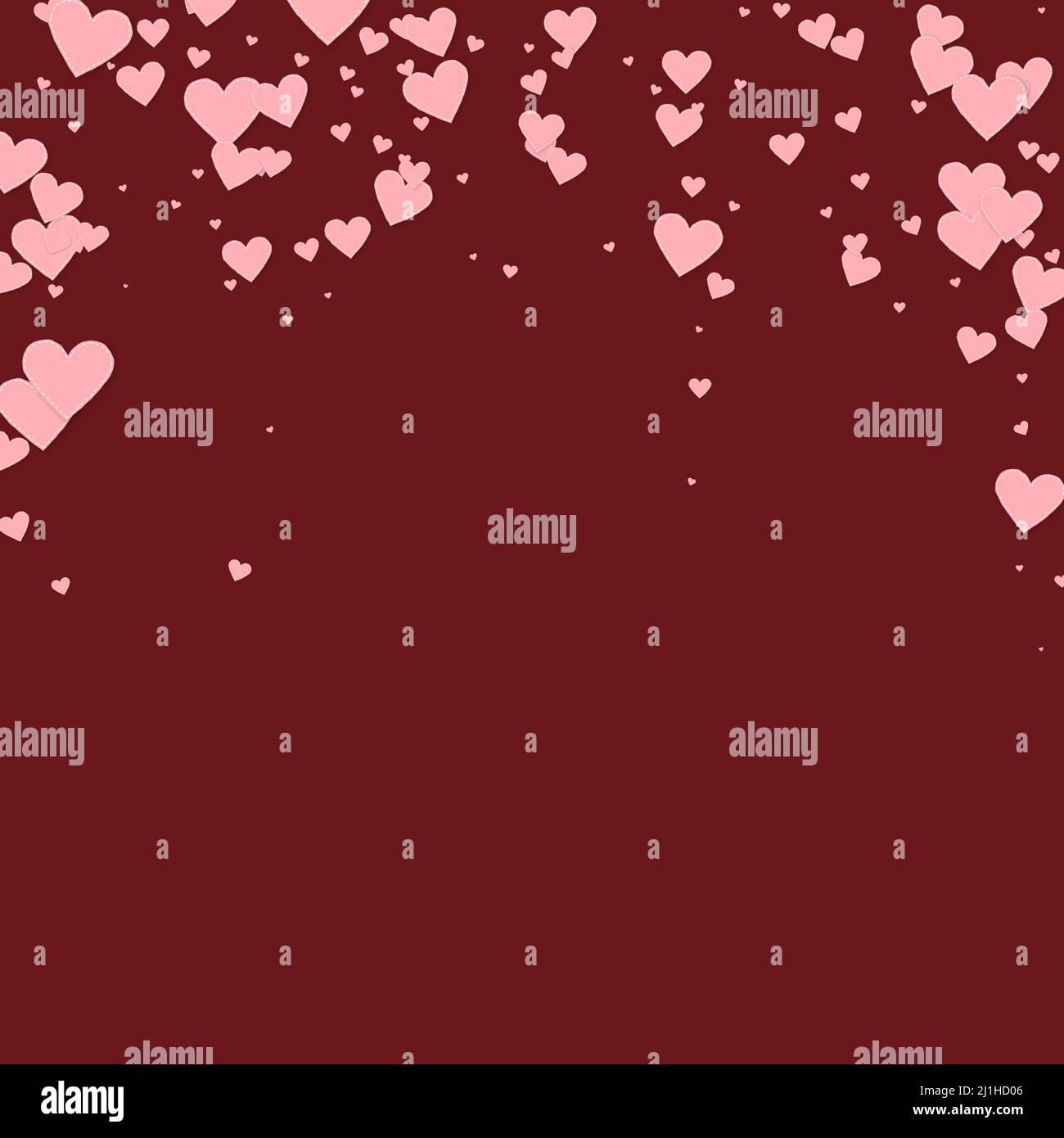 Pink heart love confettis. Valentine's day falling rain fancy background. Falling stitched paper ...