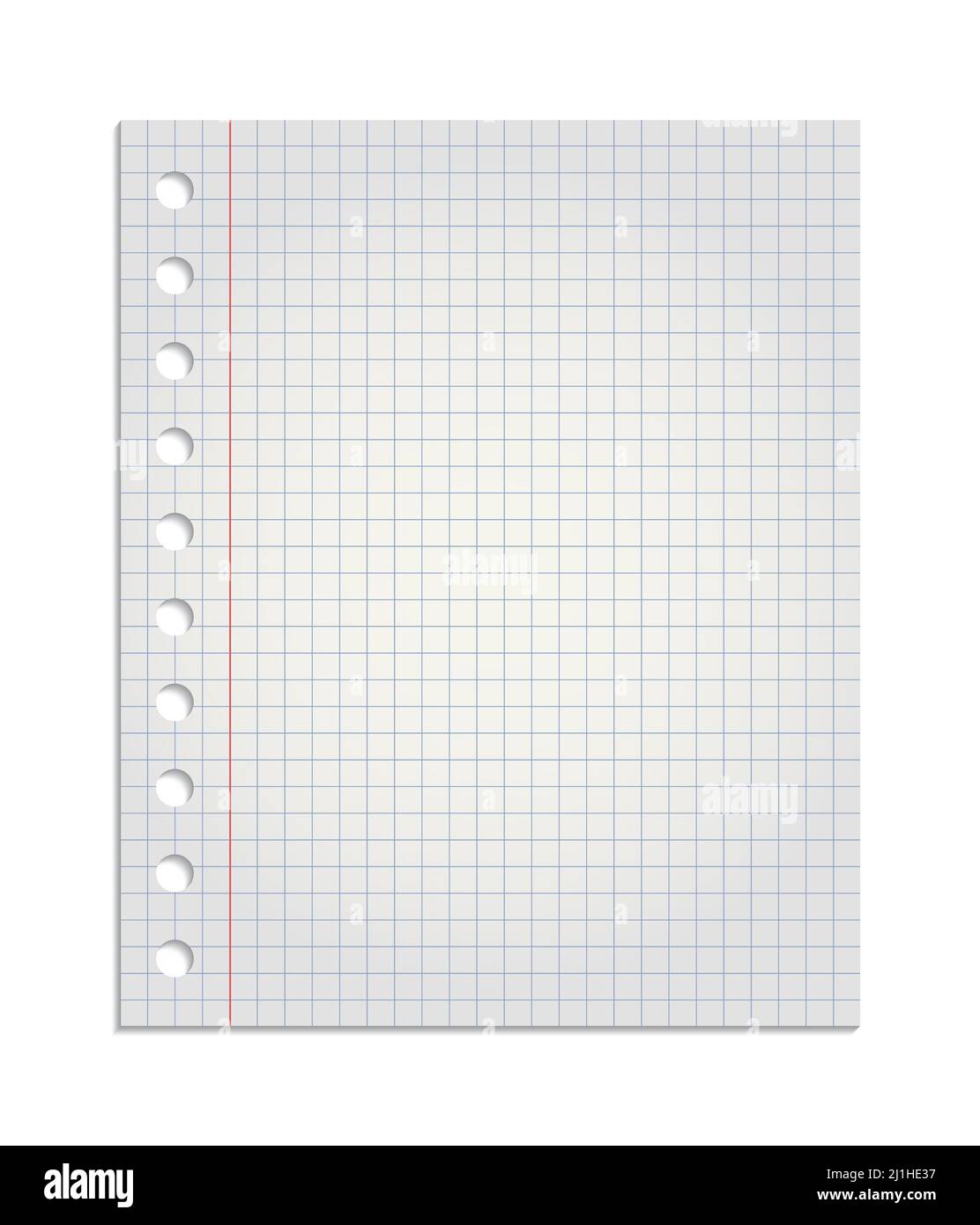 Realistic sheet of squared paper from a exercise book, paper torn from ...