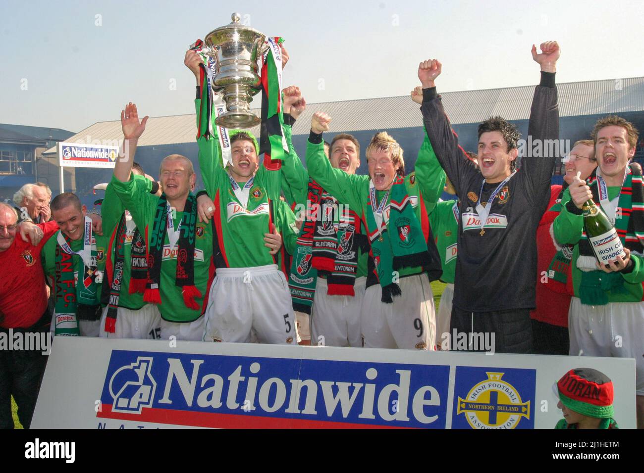 01 May 2004 Glentoran lift the Irish Cup. Goalkeeper Elliott Morris ...