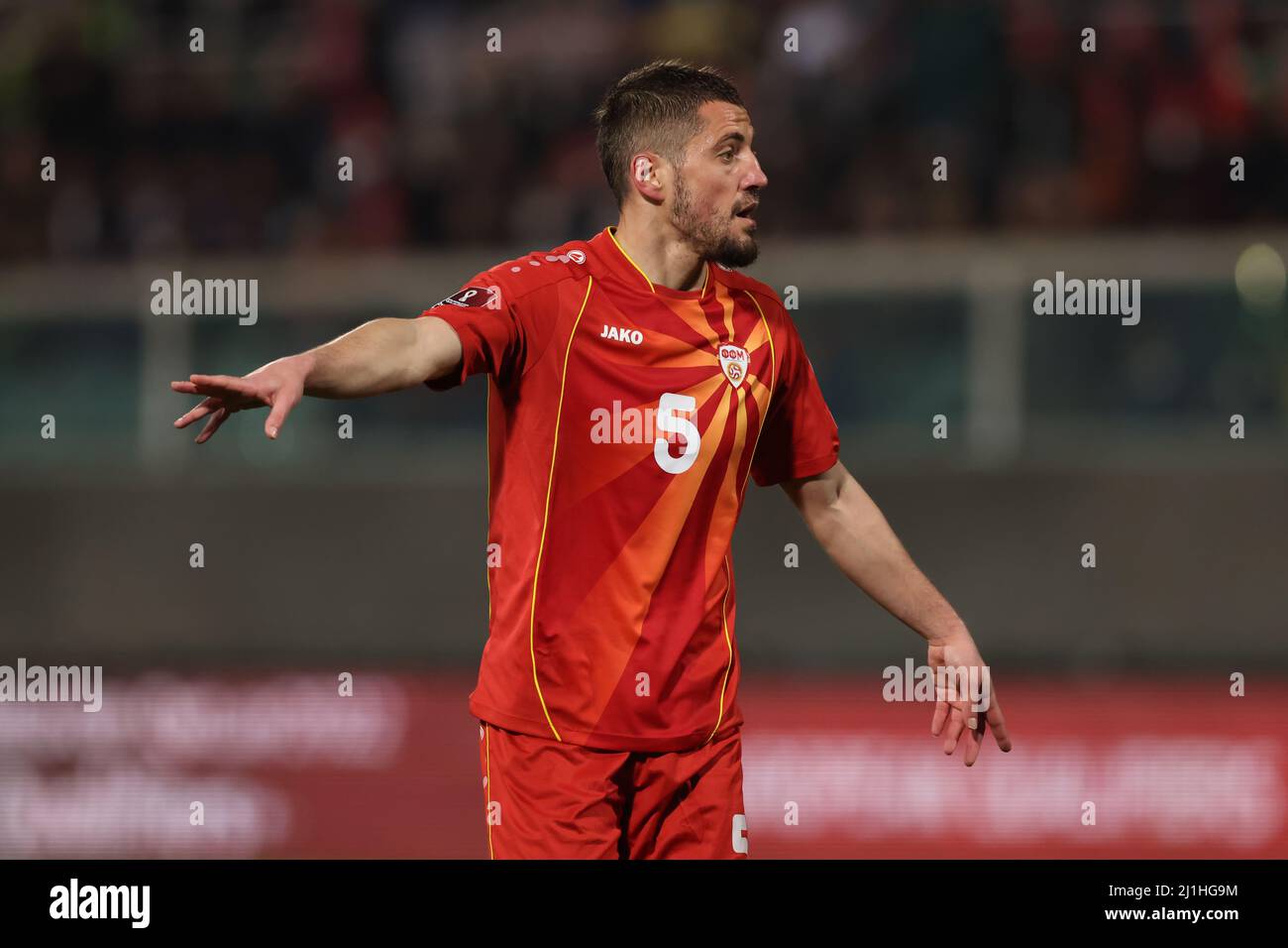 Palermo, Italy, 24th March 2022. Arijan Ademi of North Macedonia reacts ...