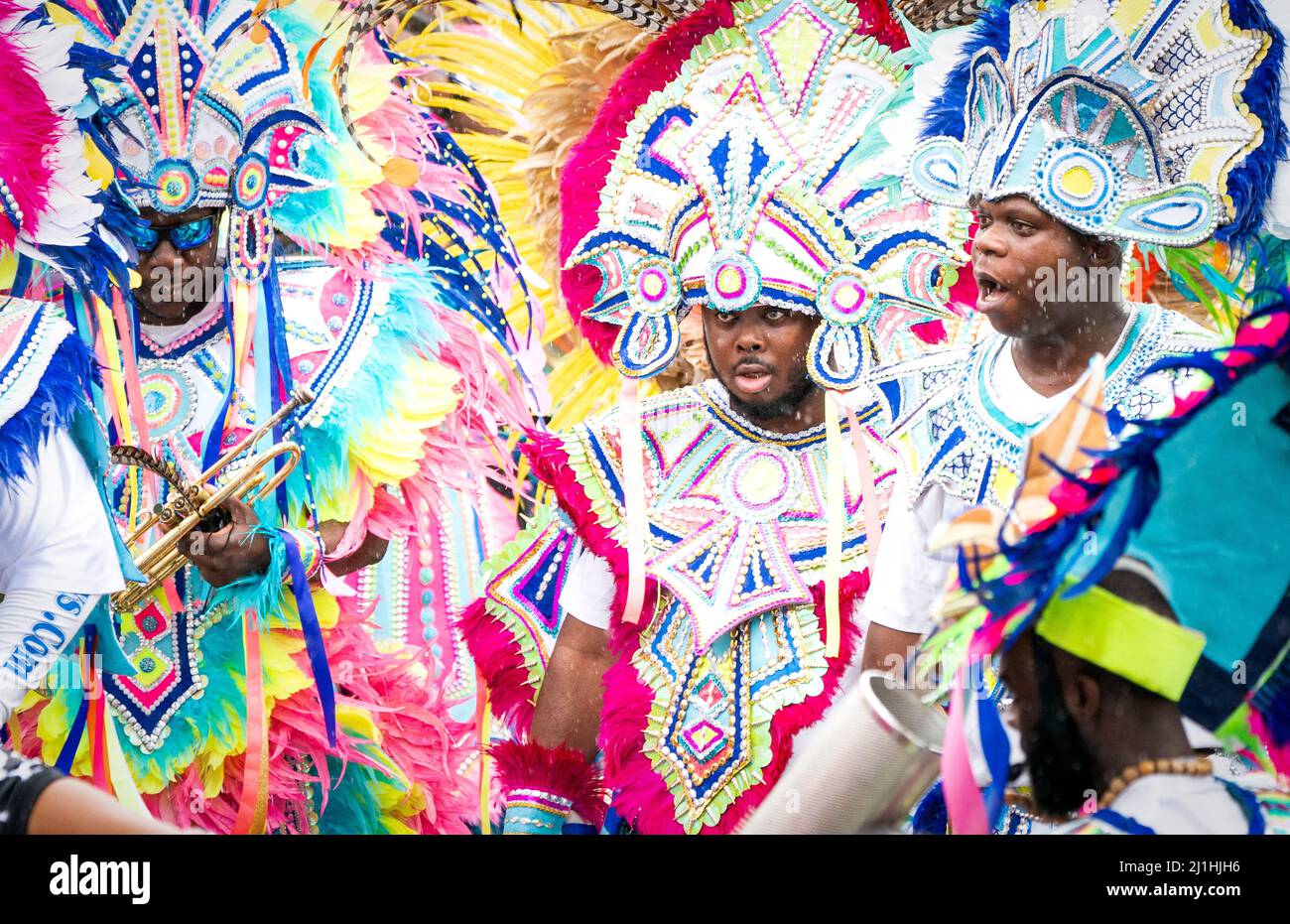 Performers take part in a traditional Bahamian Junkanoo celebration in ...